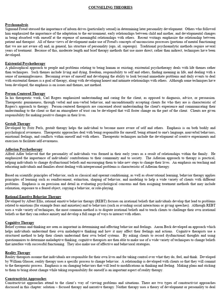 COUNSELING-THEORIES | PDF | Psychotherapy | Rational Emotive Behavior ...