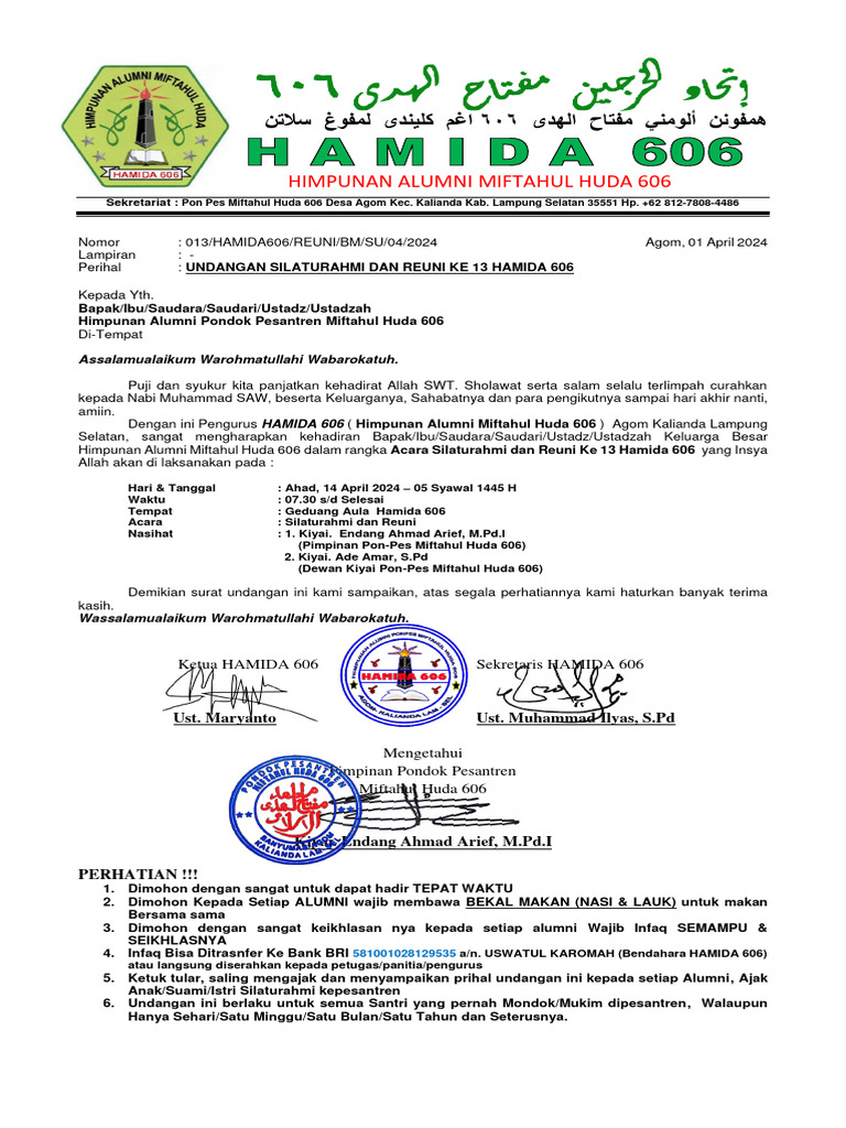 Undangan Reuni Hamida 606 | PDF