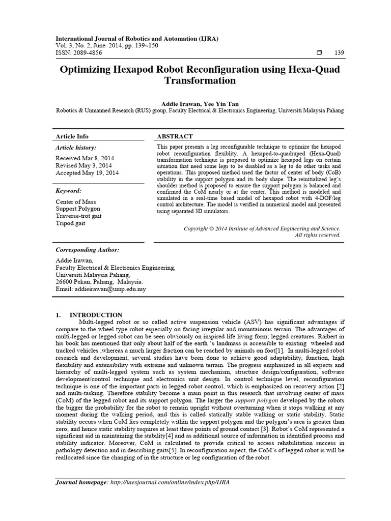 Optimizing Hexapod Robot Reconfiguration Using Hex Pdf Walking Robotics