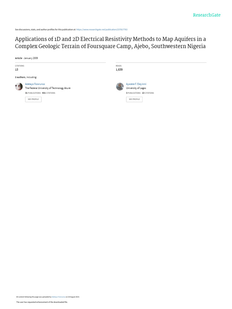 Applications Of 1d And 2d Electrical Resistivity M Pdf Aquifer Geology