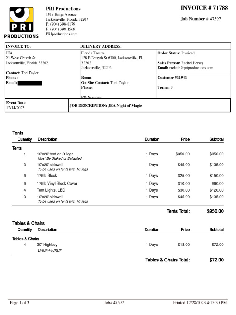 Job #47597 - PRI Productions Invoice - Redacted | PDF