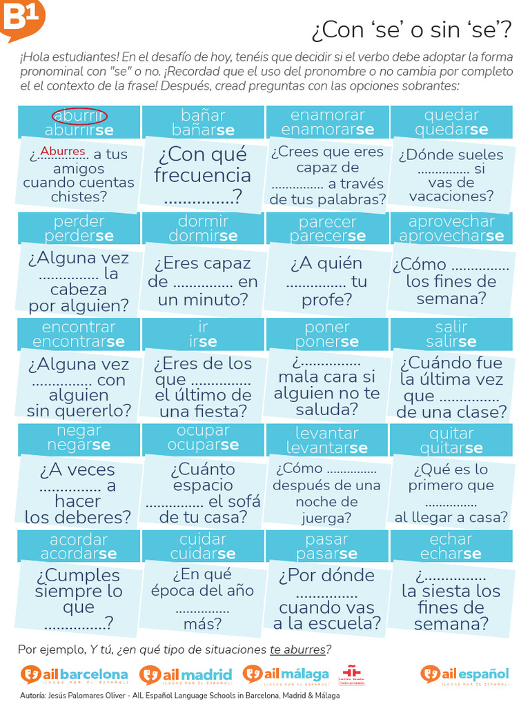 Ejercicio Espanol Verbos Pronominales | PDF