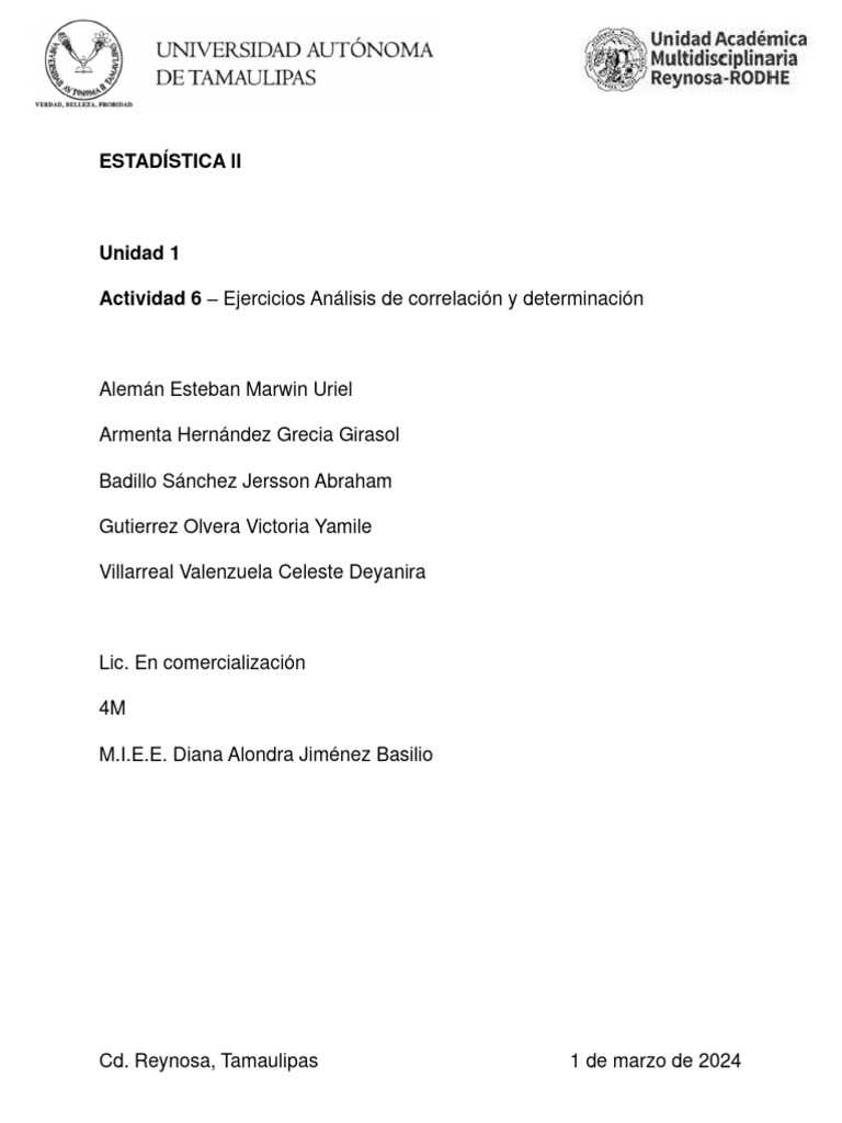 U1A6 Análisis de Correlación y Determinación | PDF