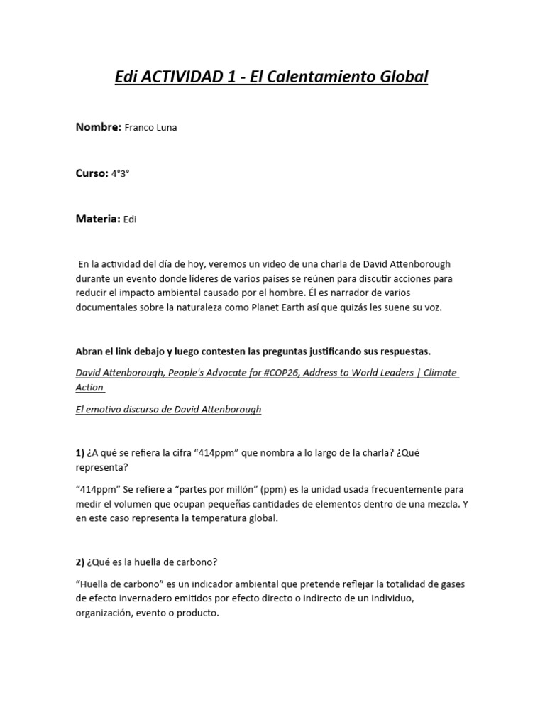 Charla de Attenborough: Calentamiento Global | PDF