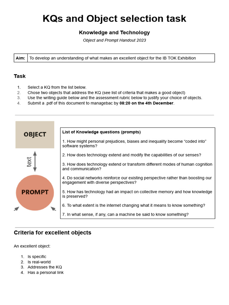 Liam RATTRAY - WELM TOK Knowledge and Technology - Object Selection Task 2023 | PDF | Artificial ...
