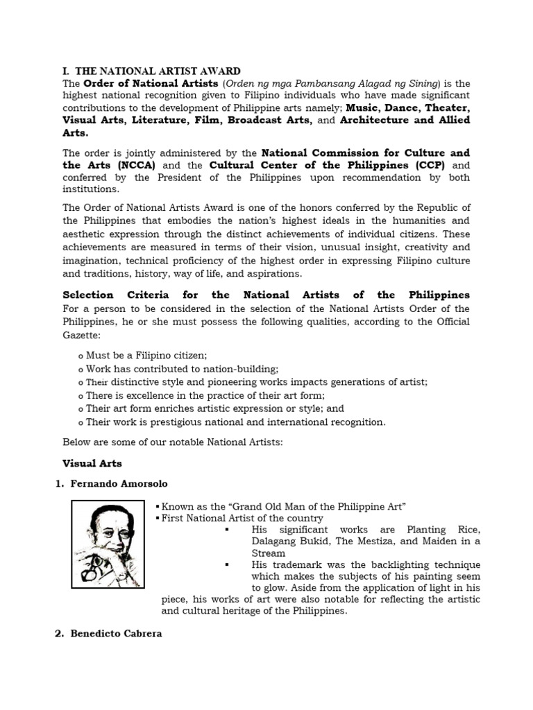 Mod3 - Lesson1 - THE NATIONAL ARTIST AWARD | PDF | Philippines