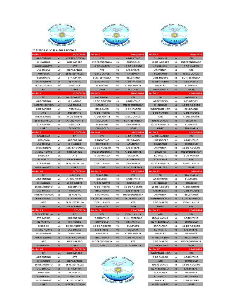 FIXTURE X 18 EQUIPOS ZONA B | PDF
