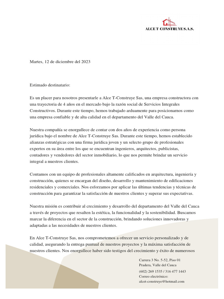 Carta de Presentacion A Proveedores y Aliados-1-1 | PDF