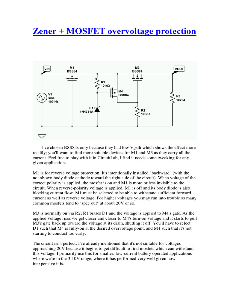 Zener Mosfet Overvoltage Protection Pdf