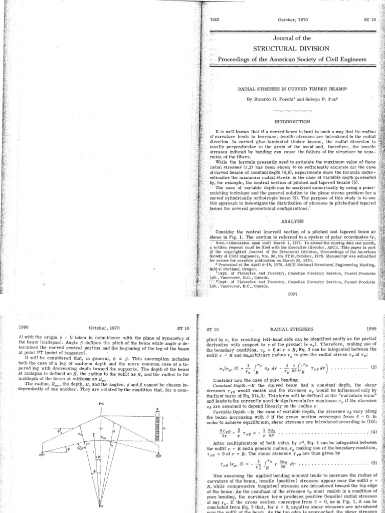 Foschi Selwyn - 1970 - 10 - Radial Stresses in Curved Timber Beams | PDF