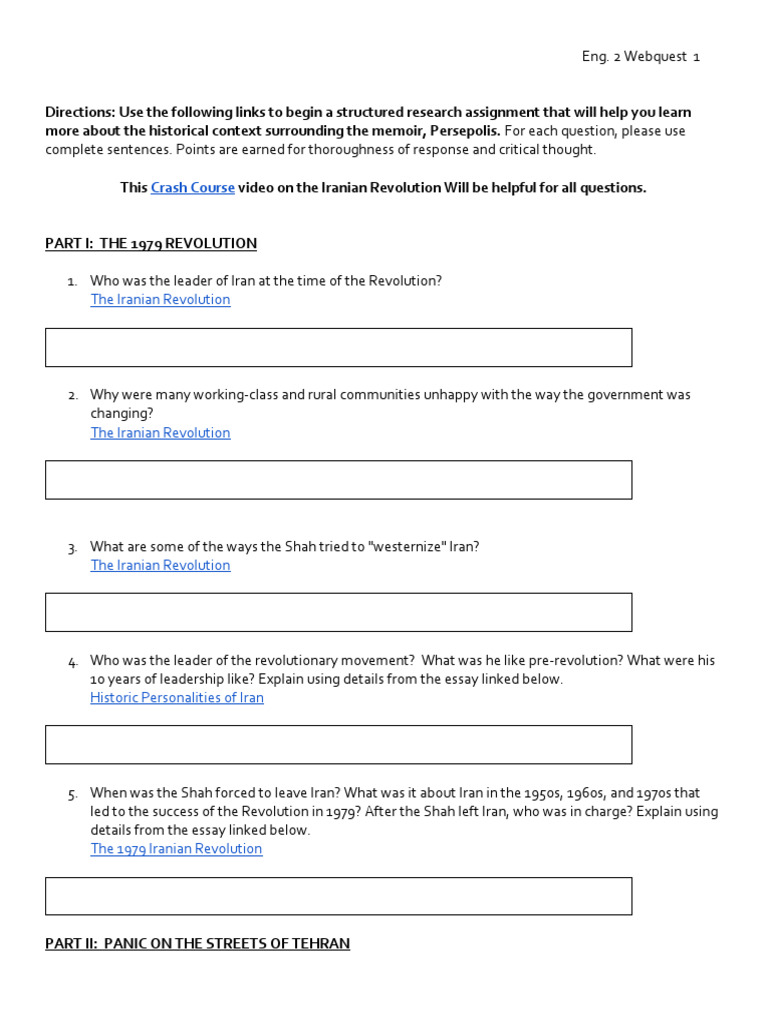 WebQuest Intro To Persepolis | PDF | Iranian Revolution | Mohammad Reza ...