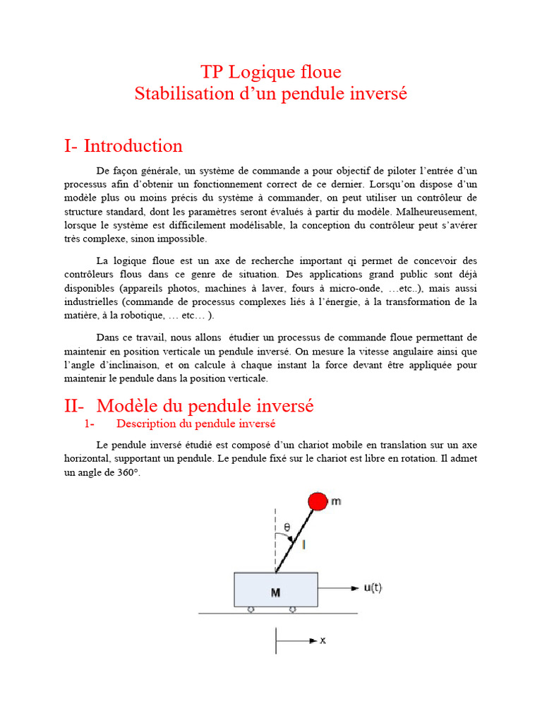 Commande Floue d'un Pendule Inversé | PDF | Pendule (physique) | Gravité