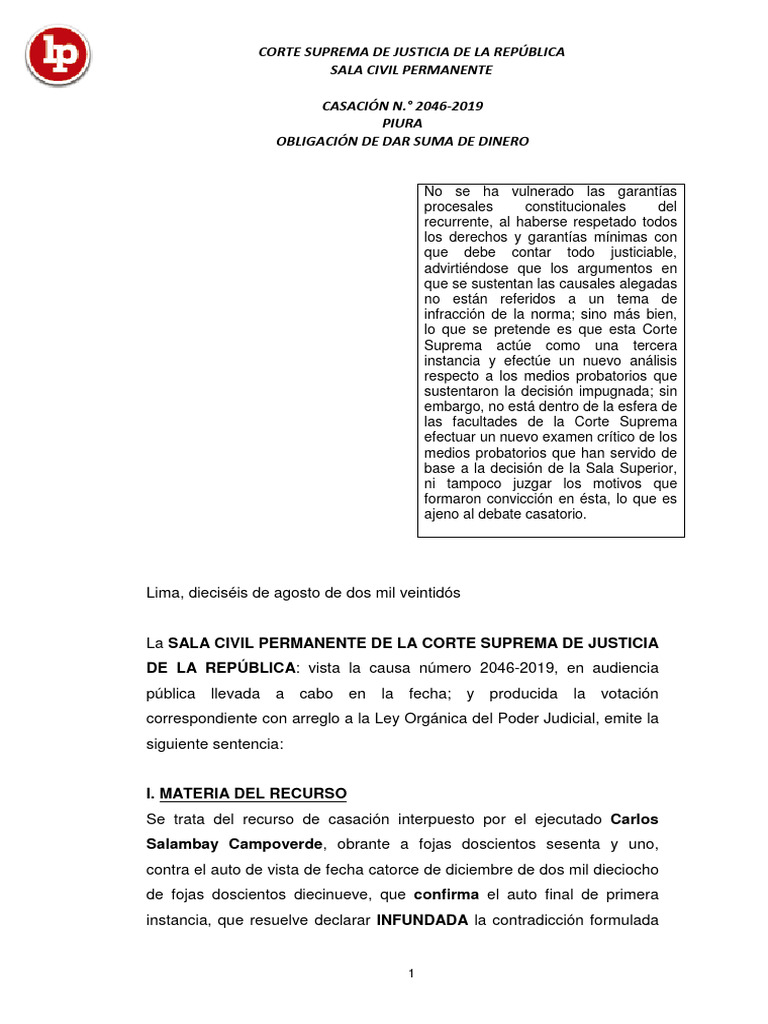 Casacion 2046 2019 Piura LPDerecho | PDF | Caso de ley | Debido al proceso Casacion 2046 2019 Piura LPDerecho | PDF | Caso de ley | Debido al proceso
