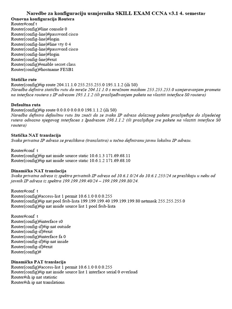 Naredbe Za Skill Exam 4. Semestar | PDF