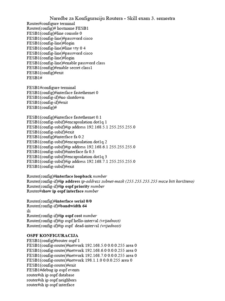 Naredbe Za Konfig. Skill Exam CCNA3 | PDF | Router (Computing ...