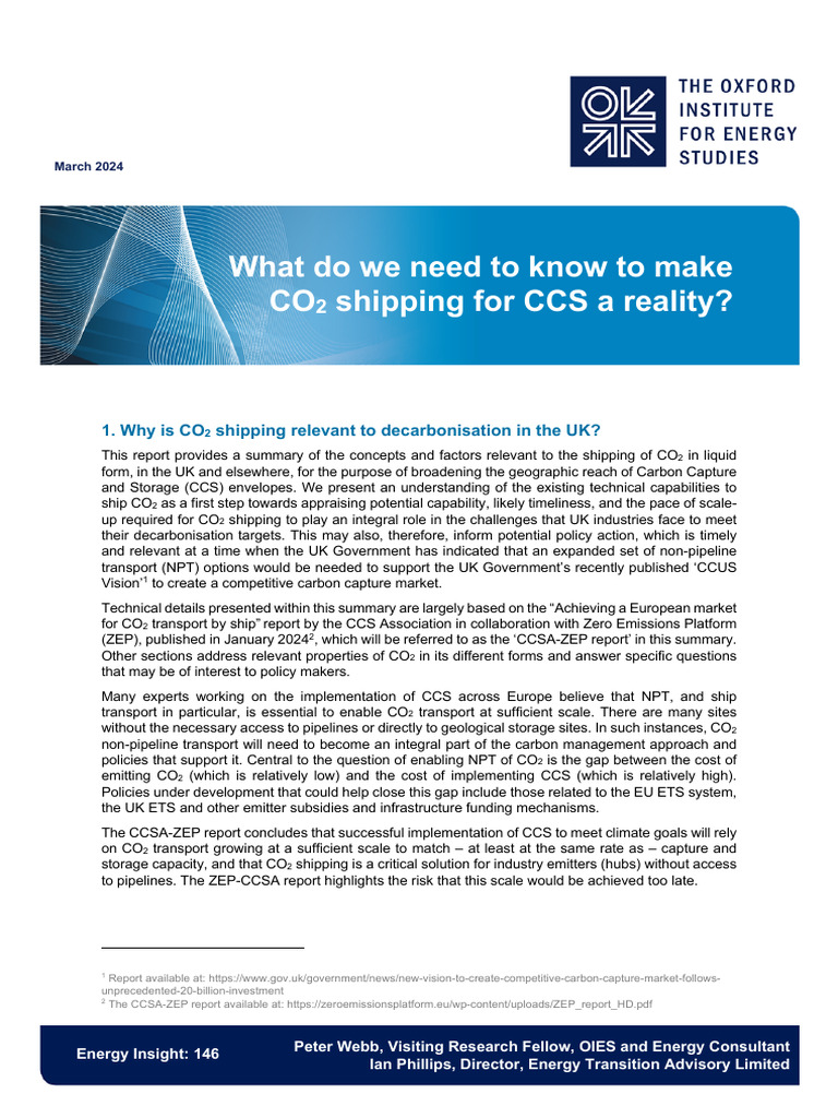 CO2 Ship Transport For CCS | PDF | Carbon Capture And Storage | Liquefied Natural Gas