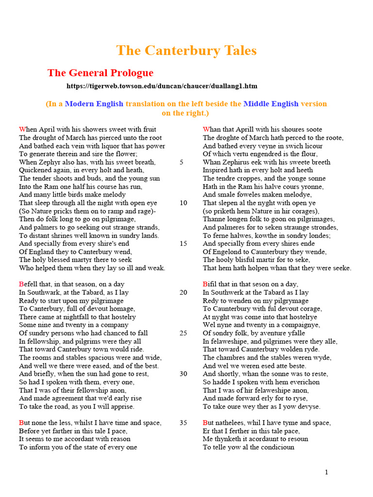 The Canterbury Tales Prologue & lit-devices | PDF