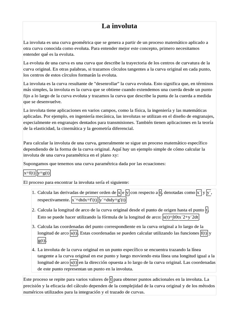 Involuta: Curva y Aplicaciones en Engranajes | PDF | Engranaje | Curva