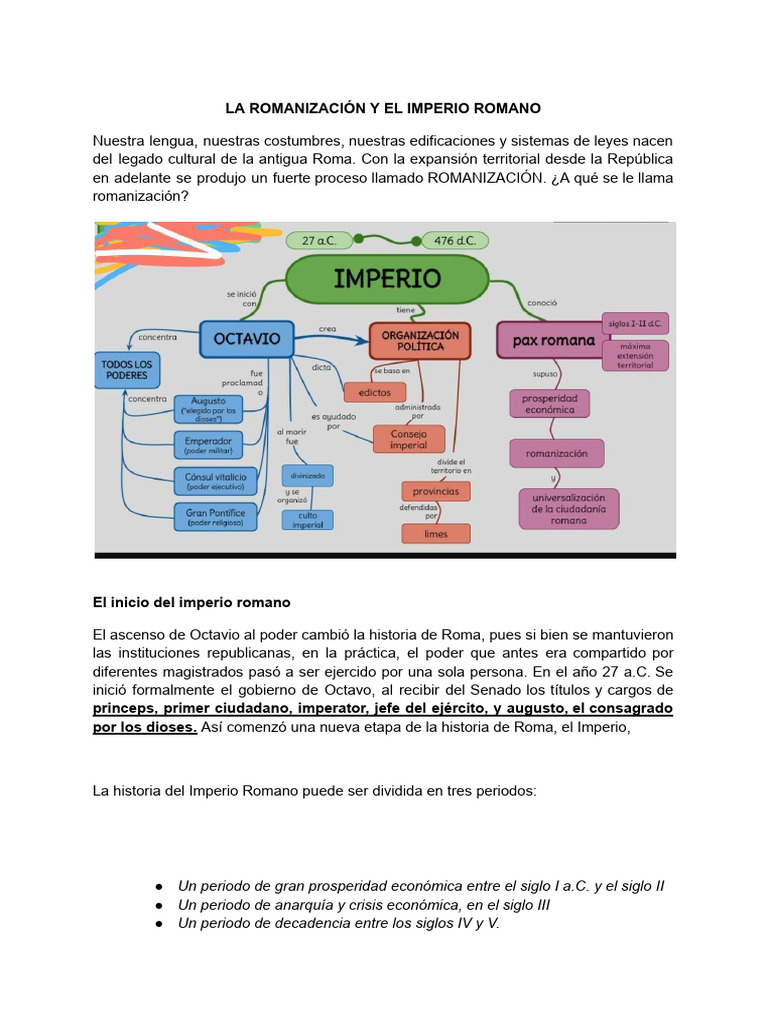 La Romanización y El Imperio Romano | PDF | imperio Romano | Augusto