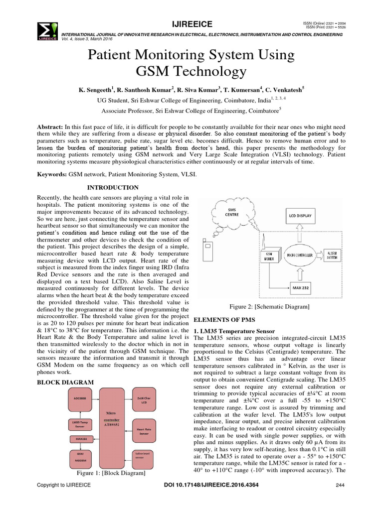 Patient Monitoring System Using GSM Technology: Ijireeice | PDF | Cmos | Sensor