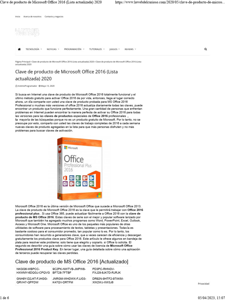 Claves Gratis para Microsoft Office 2016 | PDF | Microsoft Office ...