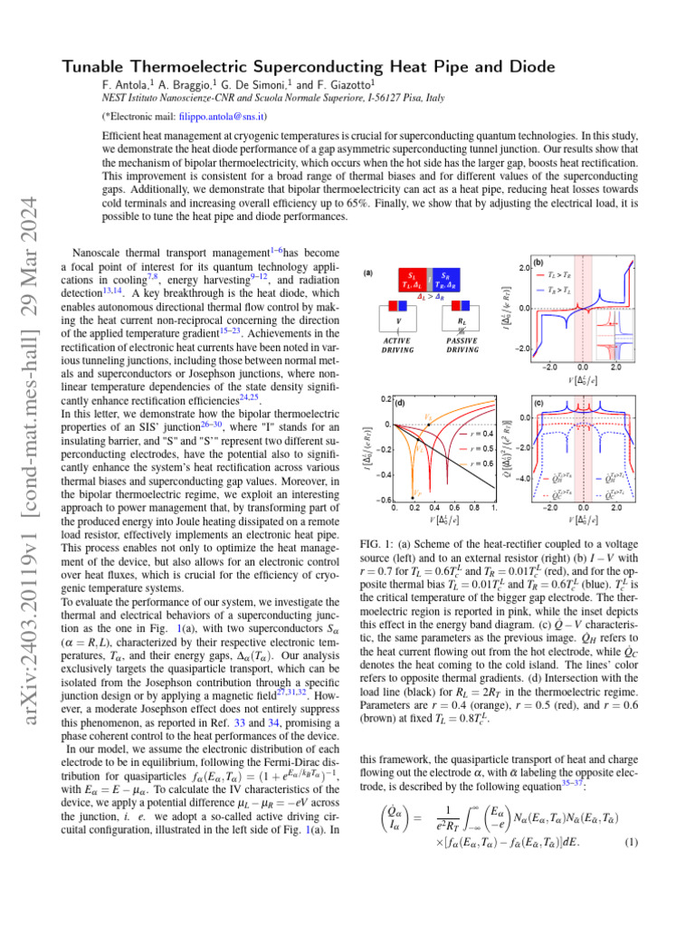 Tunable Thermoelectric Superconducting Heat Pipe and Diode | PDF | Superconductivity | Heat