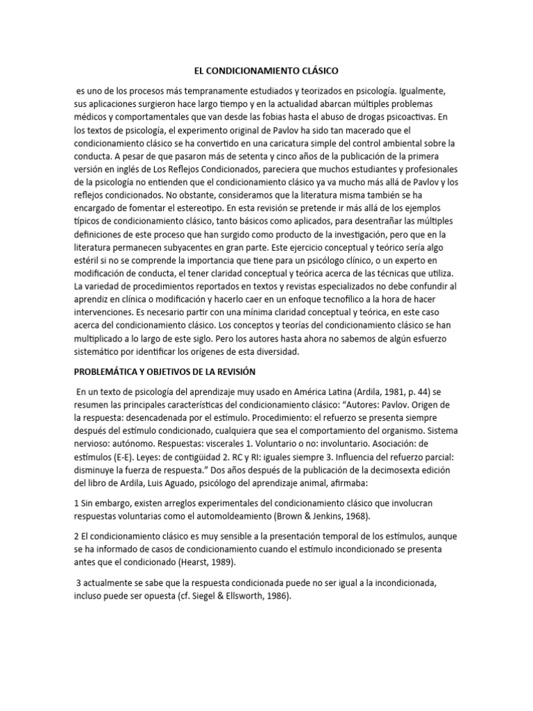 EL CONDICIONAMIENTO CLÁSICO | PDF | Behaviorismo | Sicología
