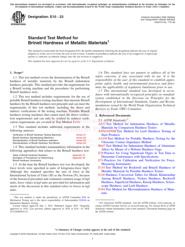 Astm E10 23 | PDF | Hardness | Metrology
