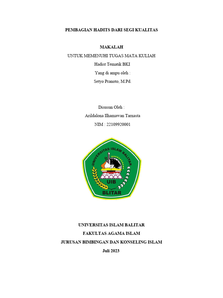 Bahasan 11 Matkul Hadist Tematik BKI | PDF