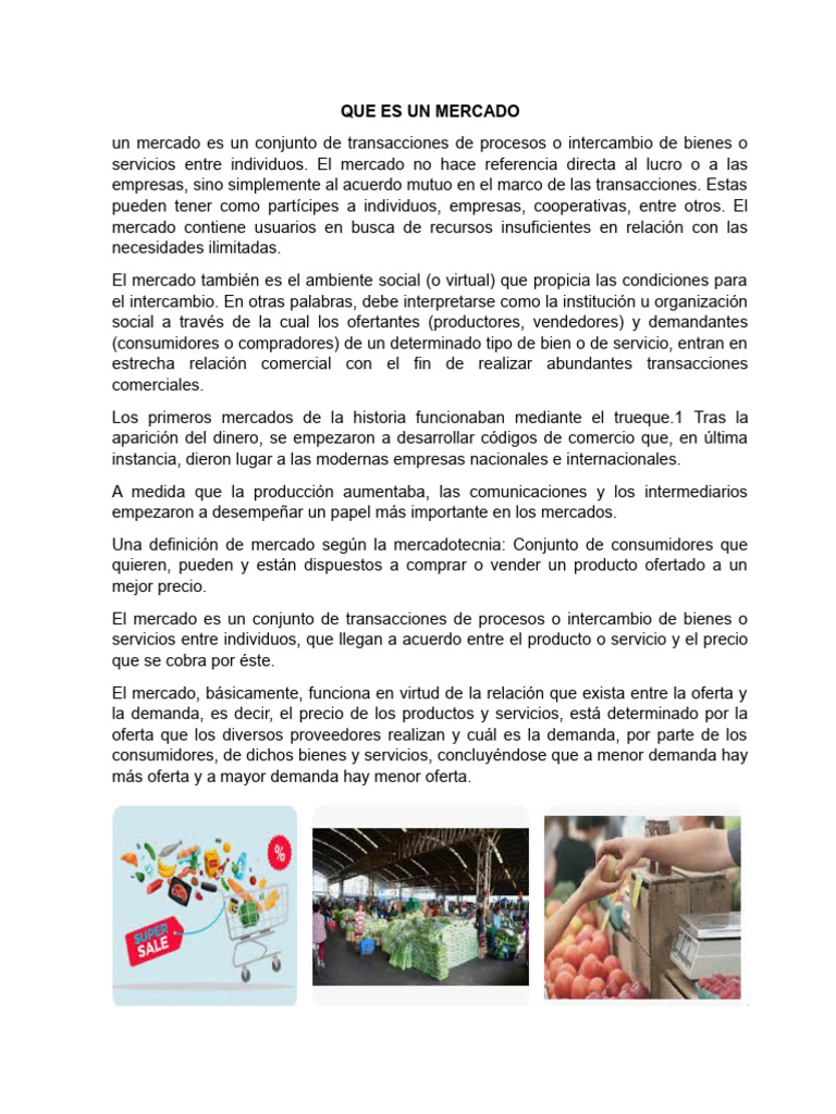 Definición y Tipos de Mercado | PDF | Mercado (economía) | Los consumidores
