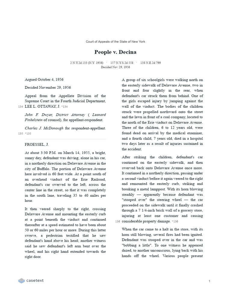 People v. Decina | PDF | Demurrer | Manslaughter