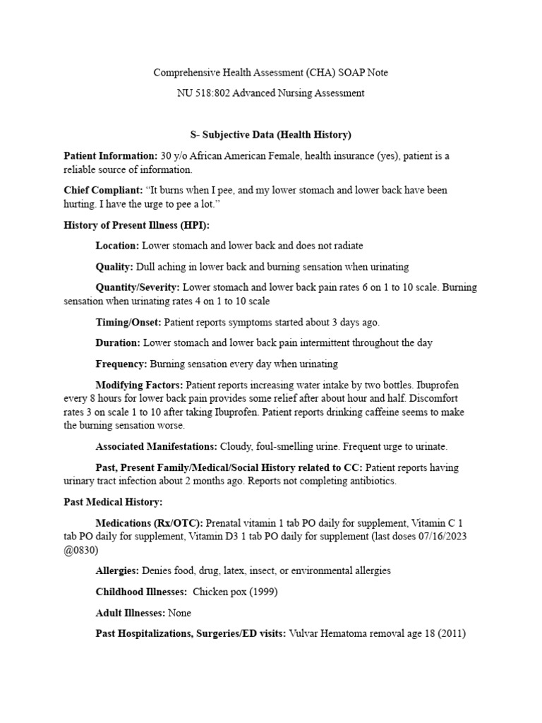 NU518-802 CHA SOAP Note | Download Free PDF | Urinary Tract Infection ...