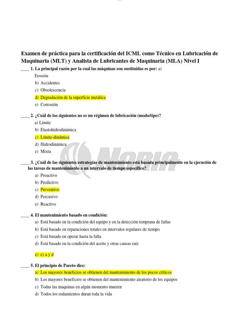 Examen de Practica Mla y MLT Nivel I (Rev1) | PDF | Rodamiento ...