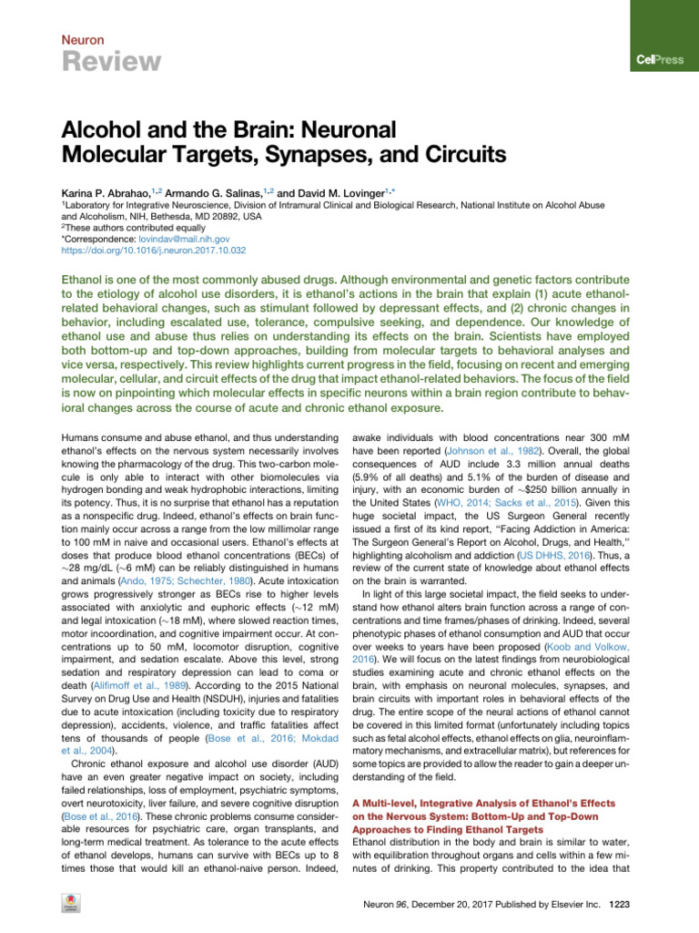 Alcohol and The Brain | PDF | Long Term Potentiation | Synaptic Plasticity