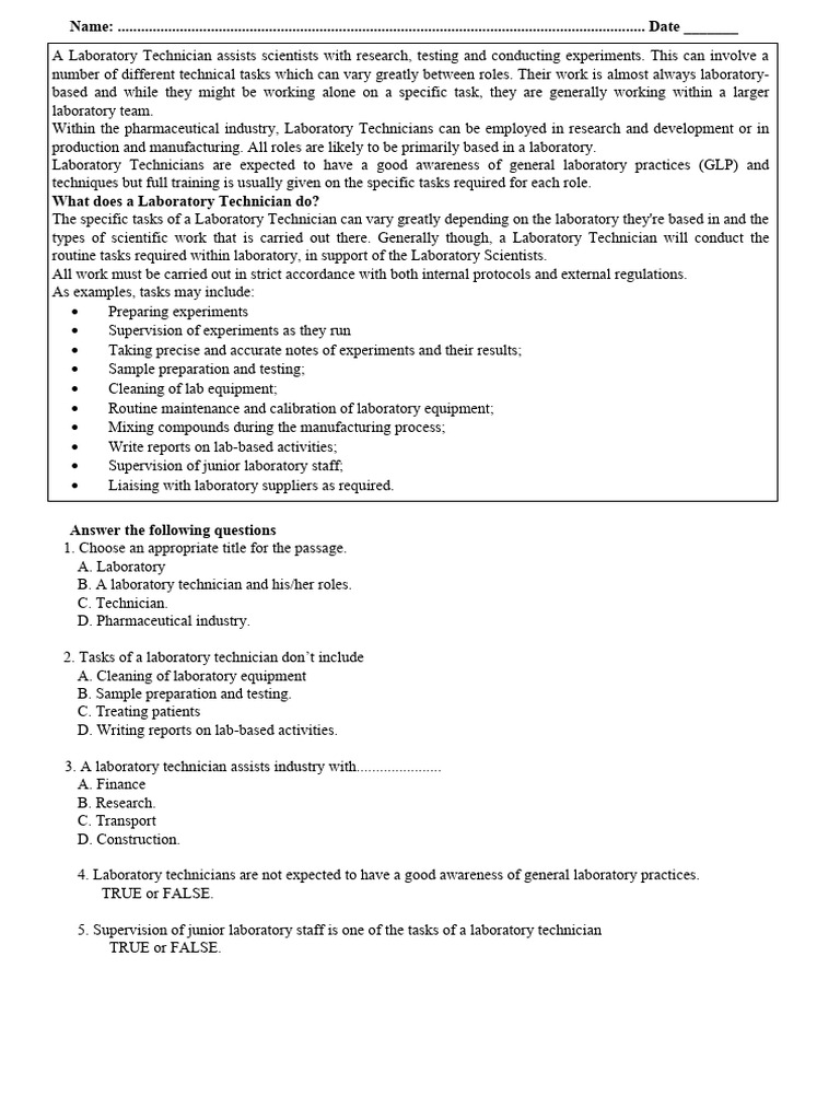 Activity 2 Module 3. Laboratory Tech Ingles 1 | PDF | Laboratories ...