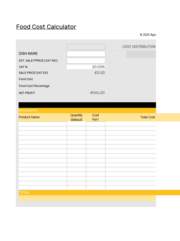 Excel Food Cost Calculator Template Apicbase | PDF | Western Cuisine ...