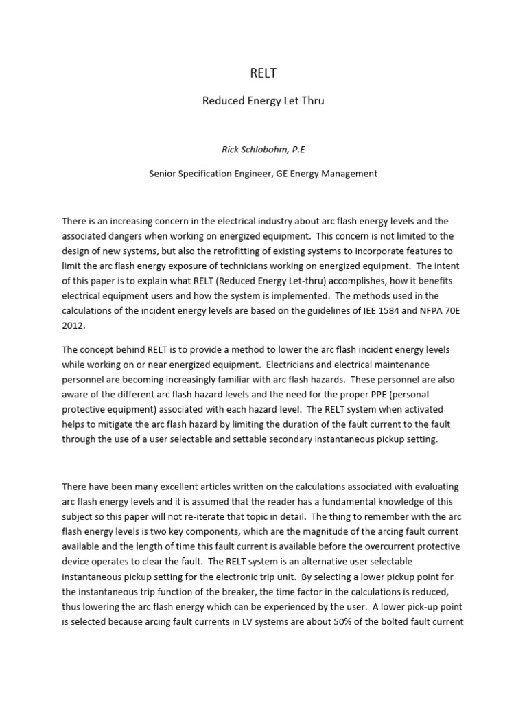 REducing ArcFlash Hazard-RELT Final-GE | PDF | Electrical Components ...