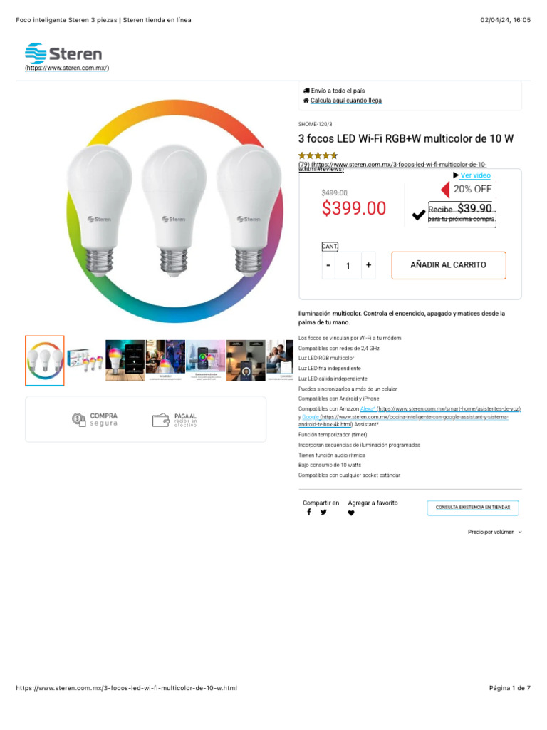Focos LED Wi-Fi RGB Steren 3 piezas | PDF | Las compras en línea | Wifi
