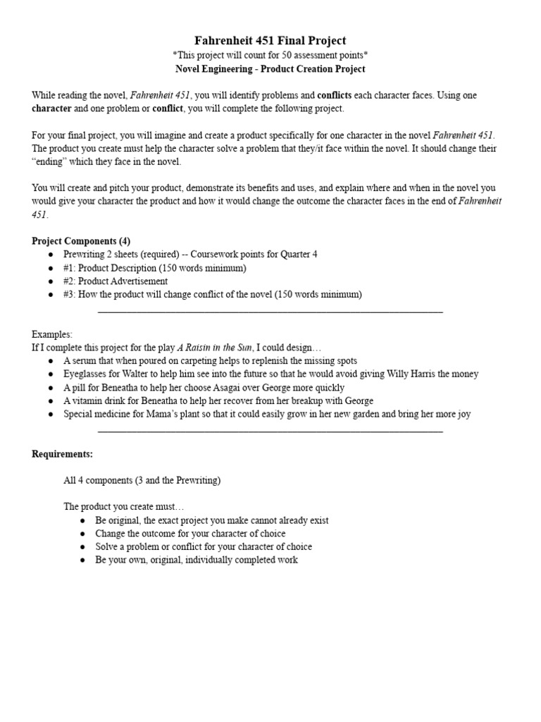 Fahrenheit 451 Character Conflict Project | PDF | Cognition | Human ...
