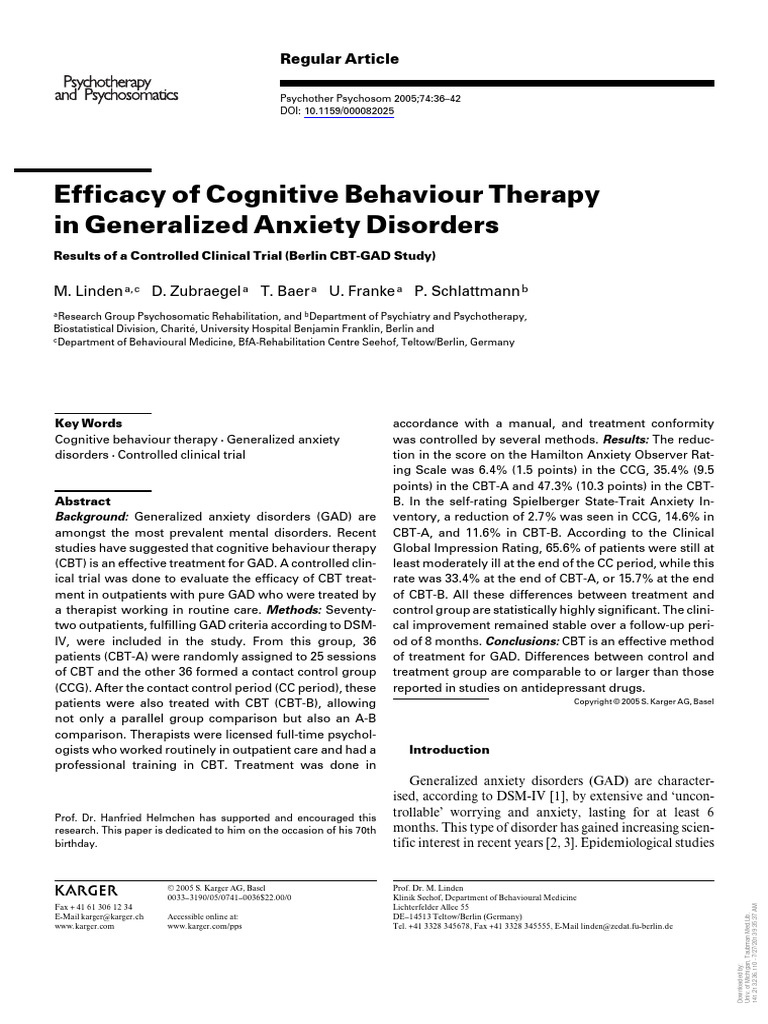 Efficacy of Cognitive Hebaviour Therapy in Gereralized Anxiety ...