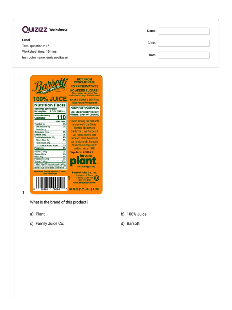 Soal Tentang Label - Quizizz | PDF | Food Industry | Food Science