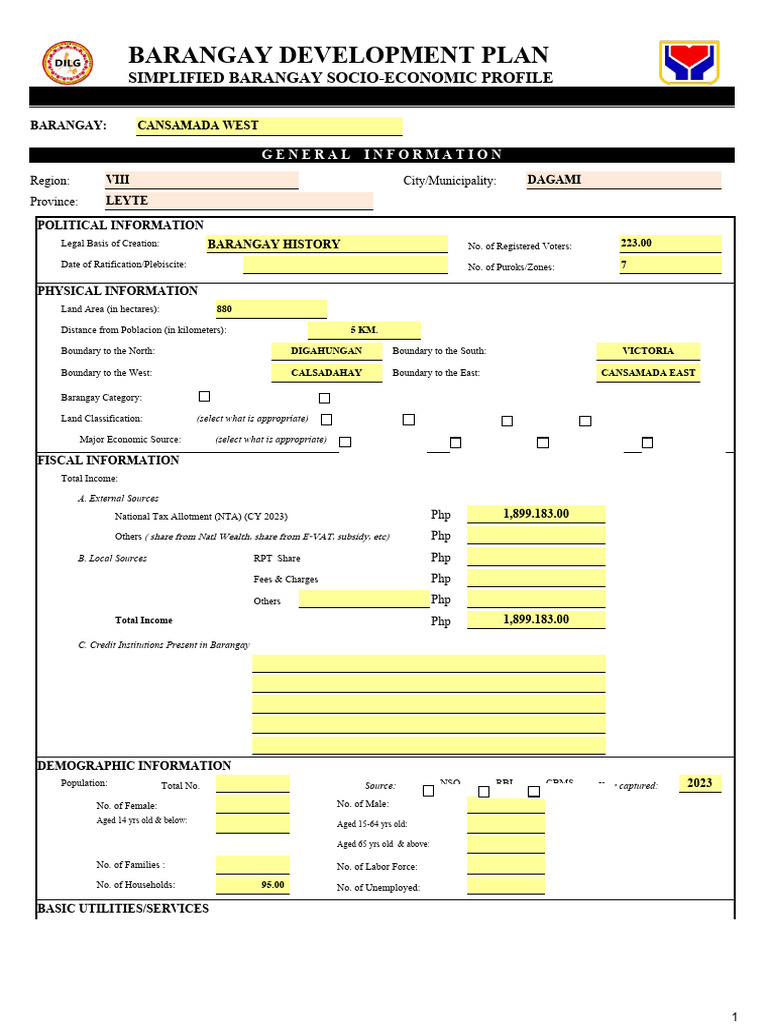 Barangay Profile For BDP 2023 | Download Free PDF | Municipal Solid ...