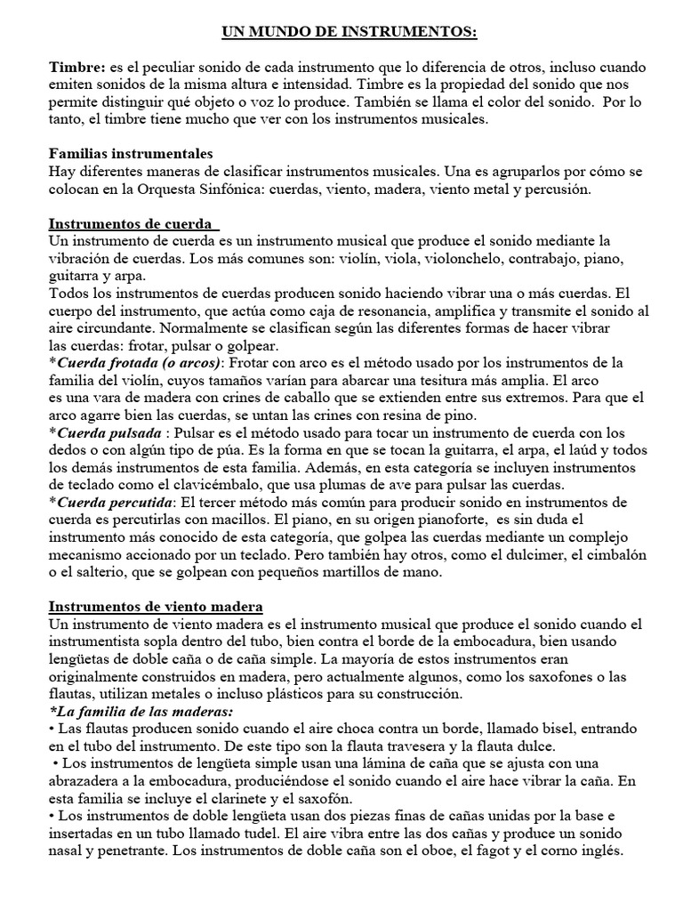 Clasificación de Instrumentos Musicales | PDF | Instrumentos de cuerda ...