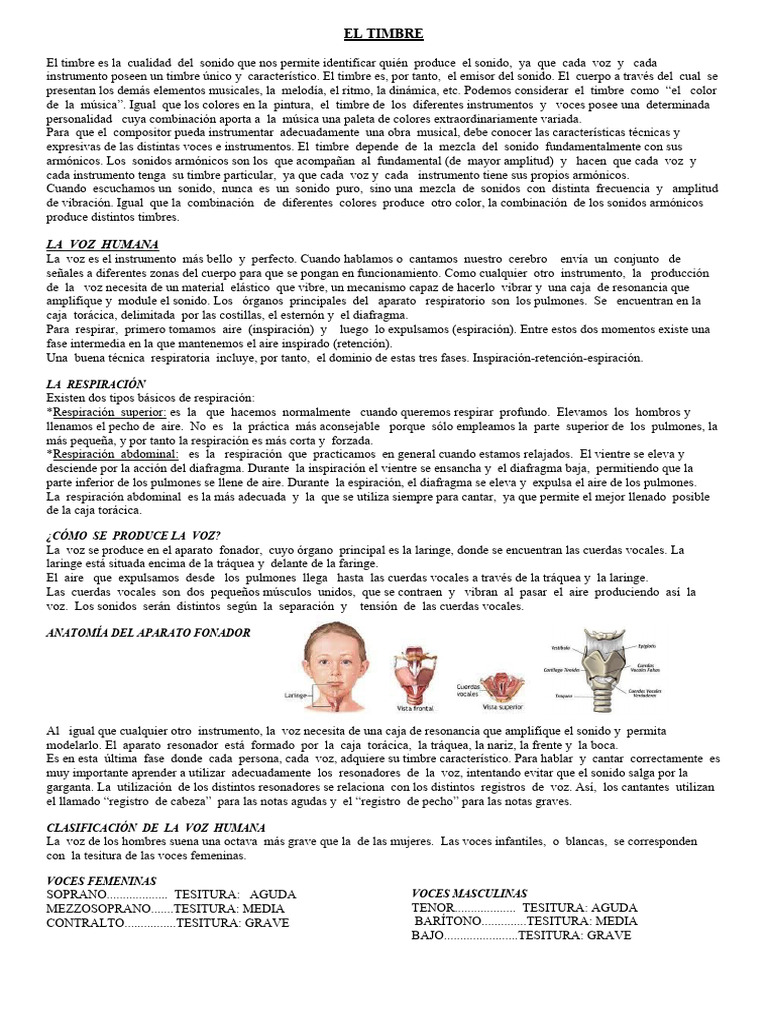 Tipos y características del timbre de voz | PDF | Respiración | Sonido