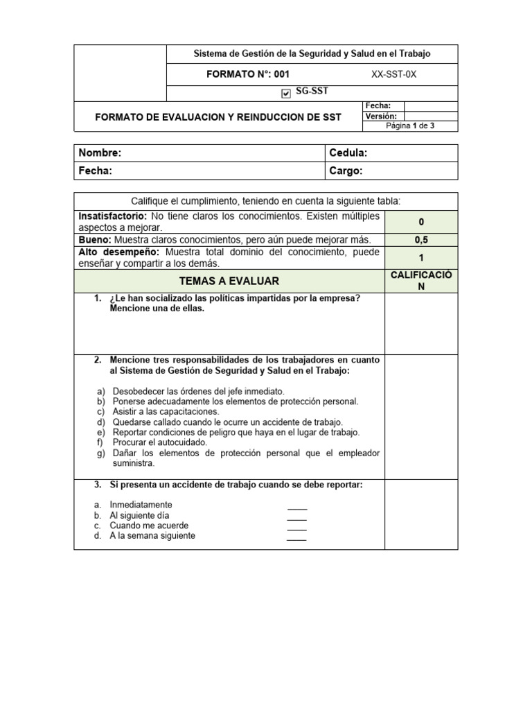 FT-SST-027 Formato Evaluación Inducción y Reinducción de SST.. | PDF FT-SST-027 Formato Evaluación Inducción y Reinducción de SST.. | PDF