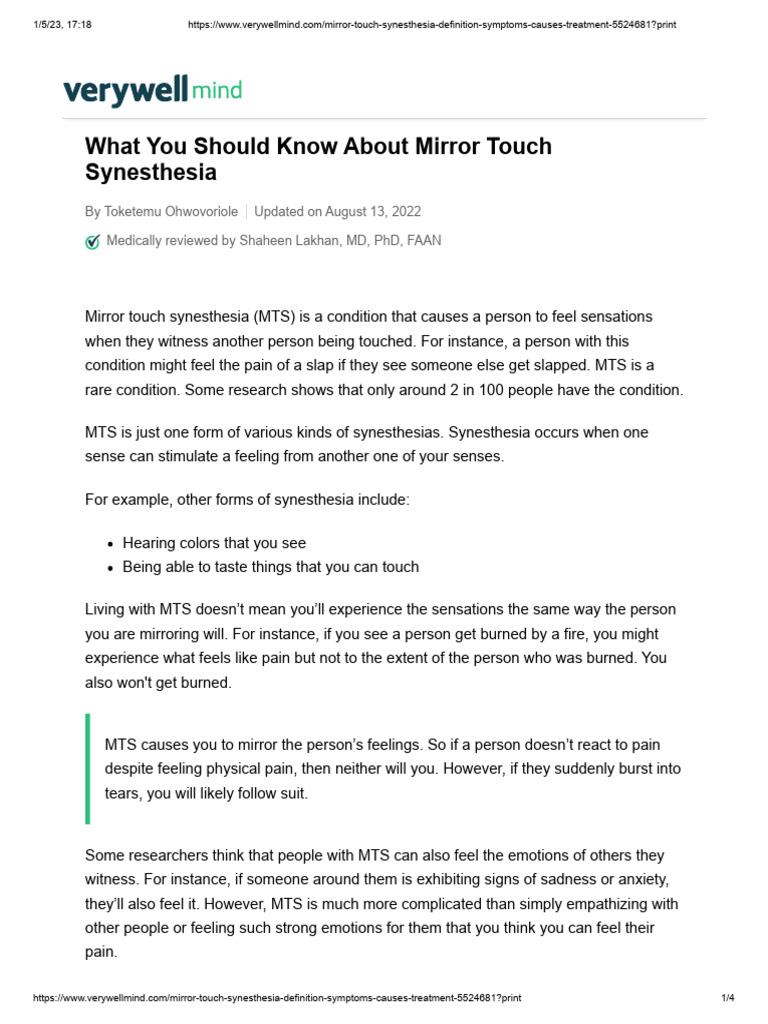 Mirror Touch Synesthesia Definition Symptoms Articulo Segundo 50% | PDF ... Mirror Touch Synesthesia Definition Symptoms Articulo Segundo 50% | PDF ...