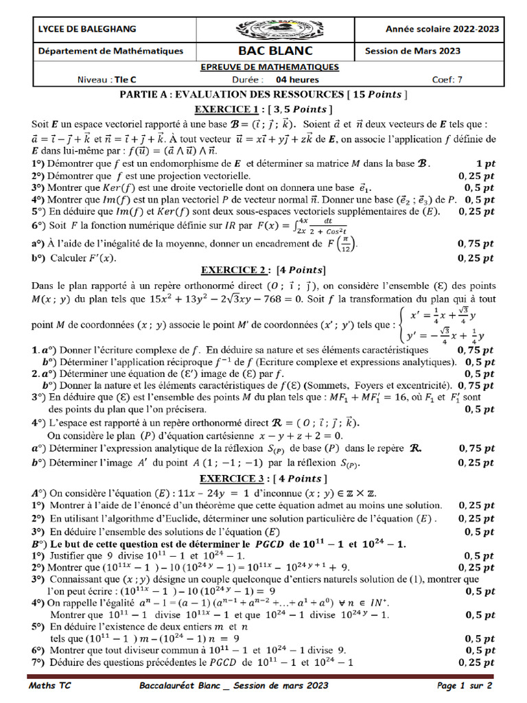 Maths TC Bac Blanc 2023.. | PDF