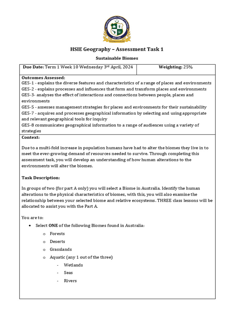 Year 9 Geography - Formal Task 1 - Final | PDF | Natural Environment ...
