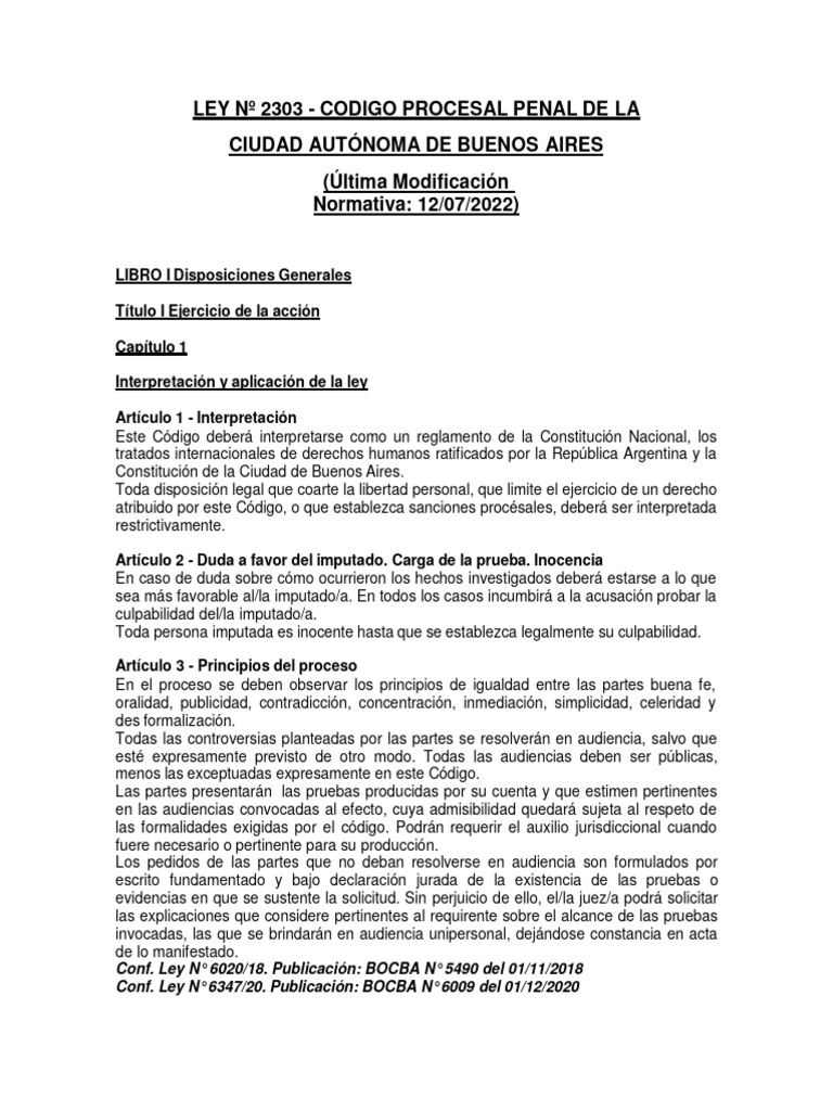 Ley #2303 - Codigo Procesal Penal de La Ciudad Autónoma de Buenos Aires ...