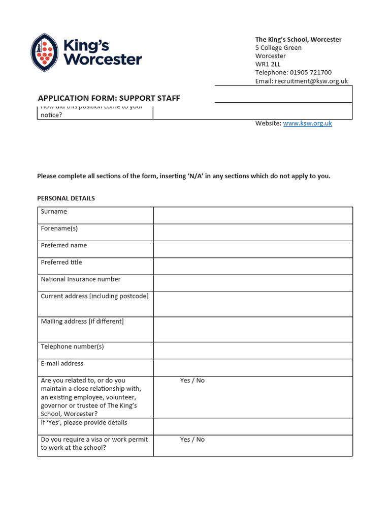 KSW Application Form Support Sept 22 | PDF | Employment